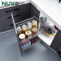 China 2-Shelf Sliding Pull Out Wire Basket for Kitchen Cabinets - 764-964mm Width with Full-Extension Ball-Bearing Slides for sale