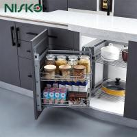 China 2-Shelf Sliding Pull Out Wire Basket for Kitchen Cabinets - 764-964mm Width with Full-Extension Ball-Bearing Slides for sale