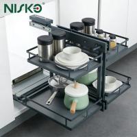 China 4-Tier Pull Out Corner Kitchen Organizer with 180° Rotation - 624×472×572mm Stainless Steel Cabinet Drawer for sale