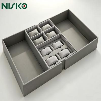 China NISKO Detachable Modular PU Leather Jewelry Drawer Insert Custom Wardrobe Watch Storage Tray for sale