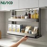 China NISKO Double Tier Electric Pull Down Cabinet Lift Aluminum Upper Cabinet Spice Storage Basket With LED Light for sale
