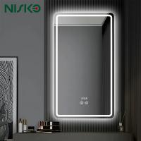 China NISKO Rectangular LED Bathroom Mirror Anti-Fog Aluminum Frame Smart Lighted Mirror With Time Display for sale