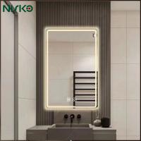 China NISKO Rectangular LED Bathroom Mirror Anti-Fog Aluminum Frame Smart Lighted Mirror With Time Display for sale