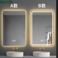 China NISKO Rectangular LED Bathroom Mirror Anti-Fog Aluminum Frame Smart Lighted Mirror With Time Display for sale