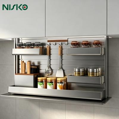 China NISKO 900mm Electric Lift Aluminum Upper Cabinet Spice Storage Basket With LED Light for sale