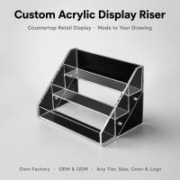 China Custom Clear Black Acrylic Tiered Display Riser Countertop Stand Laser Cut Bonded Polished Edge OEM ODM Any Tier Size for sale