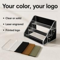 China Custom Clear Black Acrylic Tiered Display Riser Countertop Stand Laser Cut Bonded Polished Edge OEM ODM Any Tier Size for sale