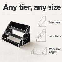 China Custom Clear Black Acrylic Tiered Display Riser Countertop Stand Laser Cut Bonded Polished Edge OEM ODM Any Tier Size for sale