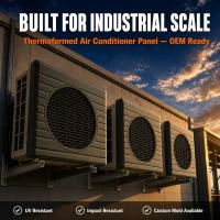 China OEM Thick Vacuum Formed AC Control Panel Housing | Heavy Duty Thermoforming Plastic Cover Cutting for HVAC Customized Shapes for sale