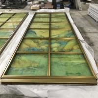 China Hairline HL Stainless Steel Glass Partition 1200x3000mm with PVD Brass Gold Color for Interior Decoration for sale
