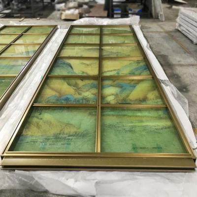 China Hairline HL Stainless Steel Glass Partition 1200x3000mm with PVD Brass Gold Color for Interior Decoration for sale
