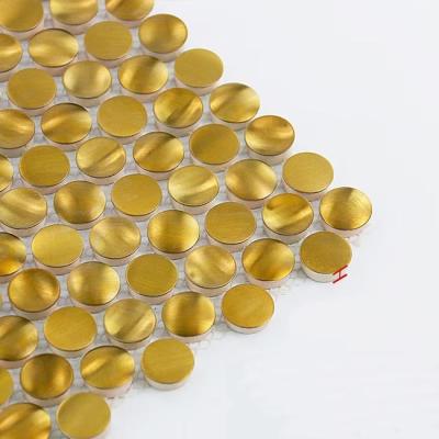 China 29cm Penny Round Stainless Steel Mosaic Tile - 290mm x 290mm Gold PVD Coating for Commercial Walls for sale