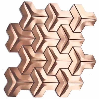 China AISI 304 201 Rose Gold Stainless Steel Mosaic Tiles 275x330mm Hairline Polished Finish for Bathroom & Interior Design for sale