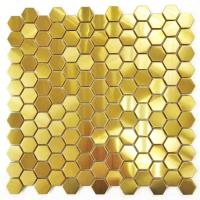 China Hairline Polished Gold Stainless Steel Hexagon Backsplash Tile 295mm x 310mm with PVD Coating for Kitchen and Commercial Interiors for sale