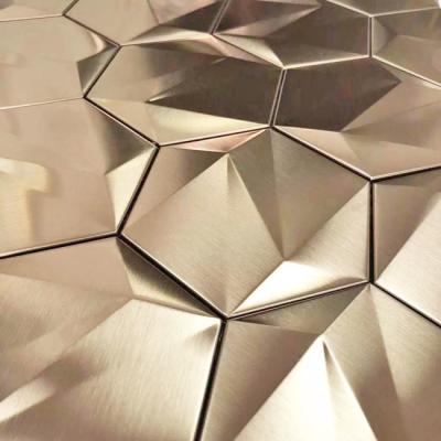 China 304 Stainless Steel 3D Hexagon Mosaic Tiles - 305x305mm Rose Gold Sapphire Blue PVD Finish for sale