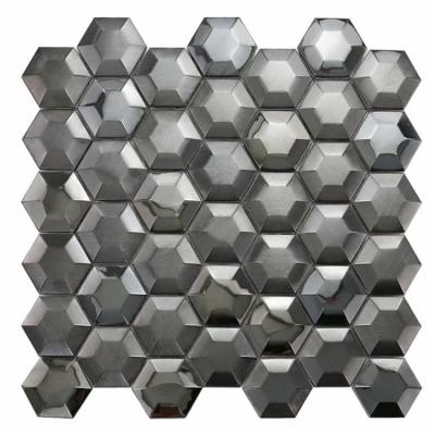 China 3D Hexagon Stainless Steel Mosaic Tiles 298x315mm Mirror Hairline Finish PVD Colored Rustproof for sale