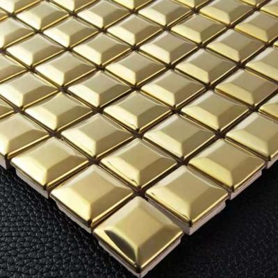 China Small Cube Gold PVD Stainless Steel Mosaic Tiles 30.5x30.5cm for Wall Decoration - 304/201 Grade with 10-Year Color Guarantee for sale