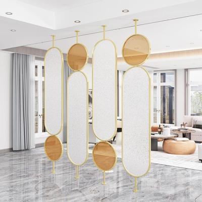 China ODM Decorative Metal Partition Screen 400x2800mm Gold Stainless Steel with Art Glass - Hairline Finish for sale