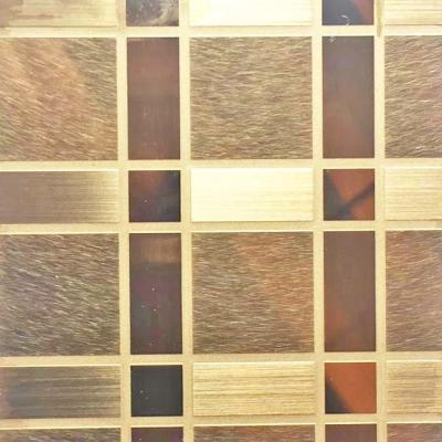 China Rectangle Pattern Partial Hairline Etched Mirror Color Stainless Steel Sheet for sale