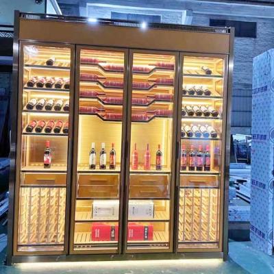 China Rose Gold Stainless Steel Wine Display Cabinet 3500x1900mm with Compressor Refrigeration 220V-240V for sale