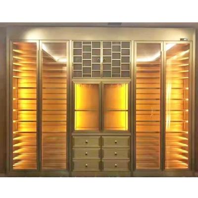 China Champagne Gold Refrigerated Wine Display Cabinet 3000x1600mm 316L Stainless Steel with Anti-fingerprint Coating for sale