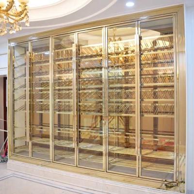 China Custom Copper Antique Brushed Stainless Steel Wine Cabinet 4 Door Temperature Controlled 220V for sale