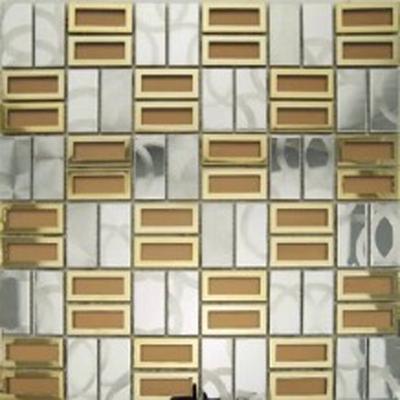 China Carrara White Square Marble Handmade  Mosaic Tile Metal Brass for sale