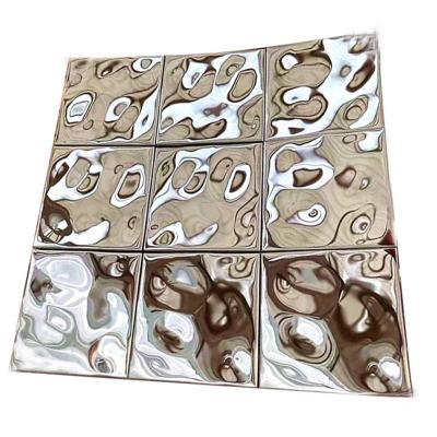 China PVD Colored 304 Stainless Steel Mosaic Tile 305x305mm Mirror Silver Water Ripple for Interior Wall Decoration for sale