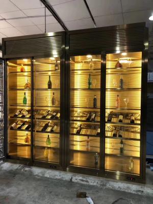 China SUS 304 316L Stainless Steel Wine Cabinet Brass Color Custom Size for Hotel Bar for sale