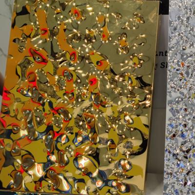 China 304 Stainless Steel Water Ripple Ceiling Sheet 0.8mm Mirror Gold PVD Color Interior Decoration for sale