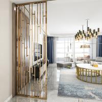 China Gold Stainless Steel Screen Partition Round Shape Hairline Finish Art Glass Living Room Decoration Custom Size for sale