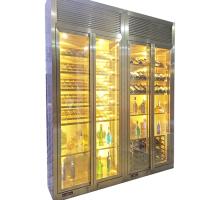 China 304 Stainless Steel Wine Cabinet Customized Design Rose Gold Metal Display Cabinet 220V for sale