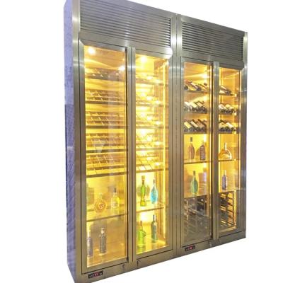 China 304 Stainless Steel Wine Cabinet Customized Design Rose Gold Metal Display Cabinet 220V for sale