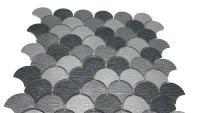 China Shell Fan-Shaped Black Metal Ceramic Bottom Stainless Steel Mosaic Tile 300x300mm for Wall Decoration for sale