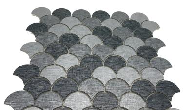 China Shell Fan-Shaped Black Metal Ceramic Bottom Stainless Steel Mosaic Tile 300x300mm for Wall Decoration for sale