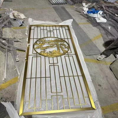 China PVD Colored Stainless Steel Screen Partition with Moru Glass 500x3000mm Custom Size for sale