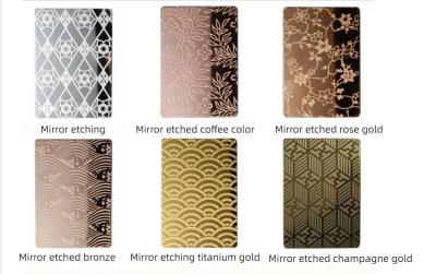 China Antique 304 Gold Etching Super Mirror Color Stainless Steel Sheet For Wall Cladding Panel for sale
