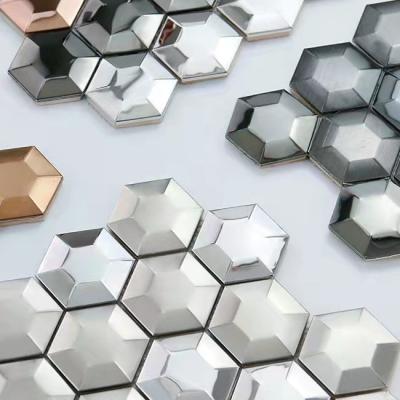 China 3D Hexagon Silver Stainless Steel Mosaic Tile 300x300mm for Wall Decoration for sale