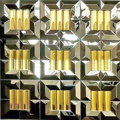China 3D Textured Stainless Steel Metal Mosaic Wall Art Panels 300x300mm Mirror Hairline for sale
