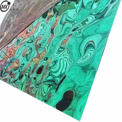 China Emerald Green Big Water Ripple Embossed Mirror 8K Decorative Stainless Steel Sheet 1219x2438mm for sale