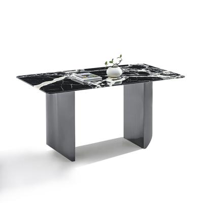 China Custom Sintered Stone Tabletop with Mirror Black Stainless Steel Base Dining Table - 15-30 Day Lead Time, Multiple Grade Options for sale