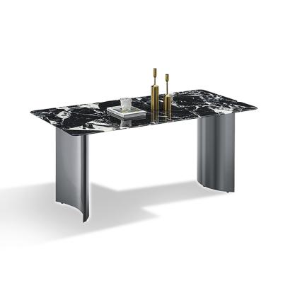 China Custom Sintered Stone Tabletop with Double Round Arc Stainless Steel Legs - SUS 304/316L Grade, 15-30 Day Lead Time for sale