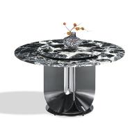 China Round Sintered Stone Dining Table with 360° Turntable - Stainless Steel Base in 6-12 Seater Sizes for sale