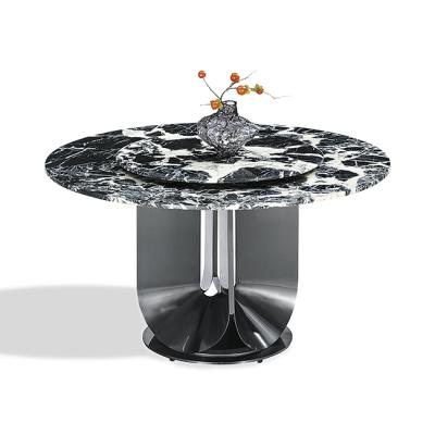 China Round Sintered Stone Dining Table with 360° Turntable - Stainless Steel Base in 6-12 Seater Sizes for sale