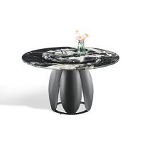China Modern Round Sintered Stone Black Stainless Steel Dining Table with 360° Turntable - Custom 6-12 Seater Sizes for sale