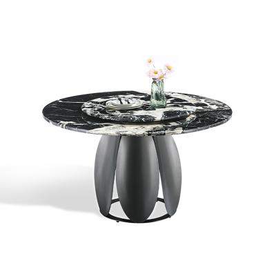 China Modern Round Sintered Stone Black Stainless Steel Dining Table with 360° Turntable - Custom 6-12 Seater Sizes for sale