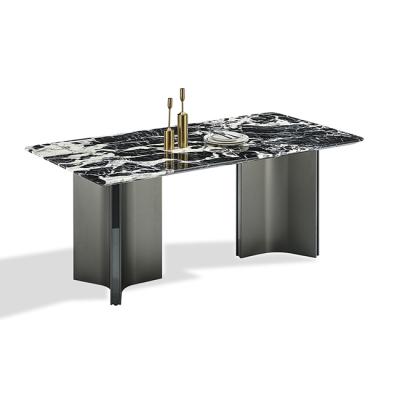 China Modern Black Sintered Stone Dining Table PVD Coating Stainless Steel Base 304 for sale