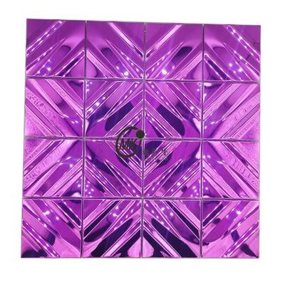 China Wall Decoration Violet Diamond Grid Shine Mirror  Metal Mosaic Ceramic Tile for sale