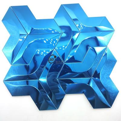 China Rose Gold Silver Aluminum Metal Mosaic Tile 300x300mm Blue Mirror Surface for Wall Decor for sale