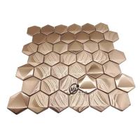 China Bronze Hairprint Hexagonal Mosaic Tile 300x300mm Stainless Steel Bathroom Wall Decoration for Hotel Villa for sale